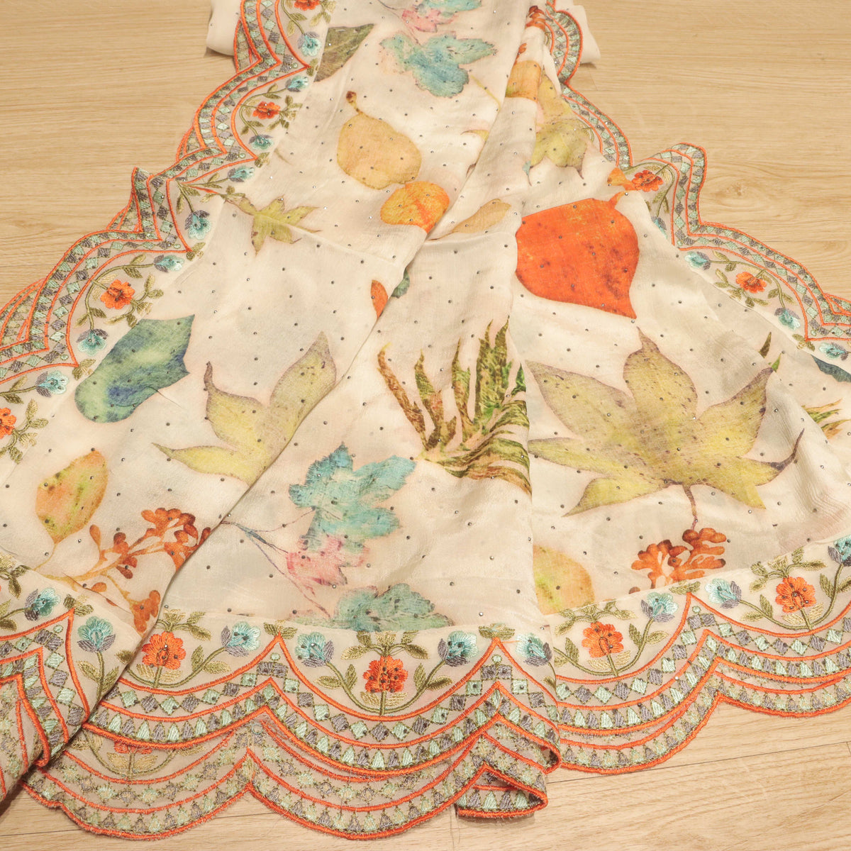 Half White Color Organza Top Material and Pant Material with stone wor ...